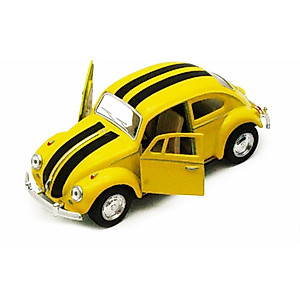 Set of 4 Cars: 5" Classic 1967 Volkswagen Beetle with Racing Stripes 1:32 Scale (Blue/Red/White/Yellow)