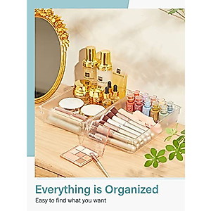 Kootek 4 Pack Large Drawer Organizer, Bathroom Drawer Organizer Trays Plastic Organizers Kitchen Utensils Silverware Gadgets Dividers Desk Storage Bins Container for Makeup Dresser Cosmetic Office