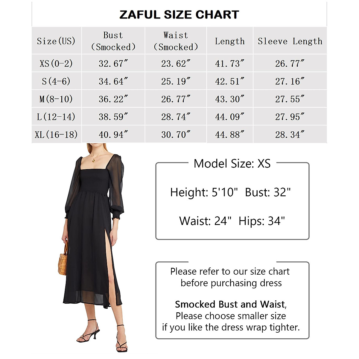 ZAFUL Women Dress Square Neck Off Shoulder Puff Sleeve A Line Smocked Long Sleeve Casual Maxi Black Dress