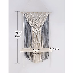 Shampsen Macrame Hanging Shelf Grey Floating Shelves Rope Shelf for Wall Hanging Plants Grey Boho Decor for Bedroom Living Room, Gift for Housewarming, 1 Tier