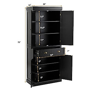 Tangkula 72" H Kitchen Pantry Cupboard Cabinet, Traditional Freestanding Large Tall Storage Cabinet with 2 Cabinets and Drawer, Adjustable Shelves Design, for Living Room Kitchen, 30 x 16 x 72 Inch