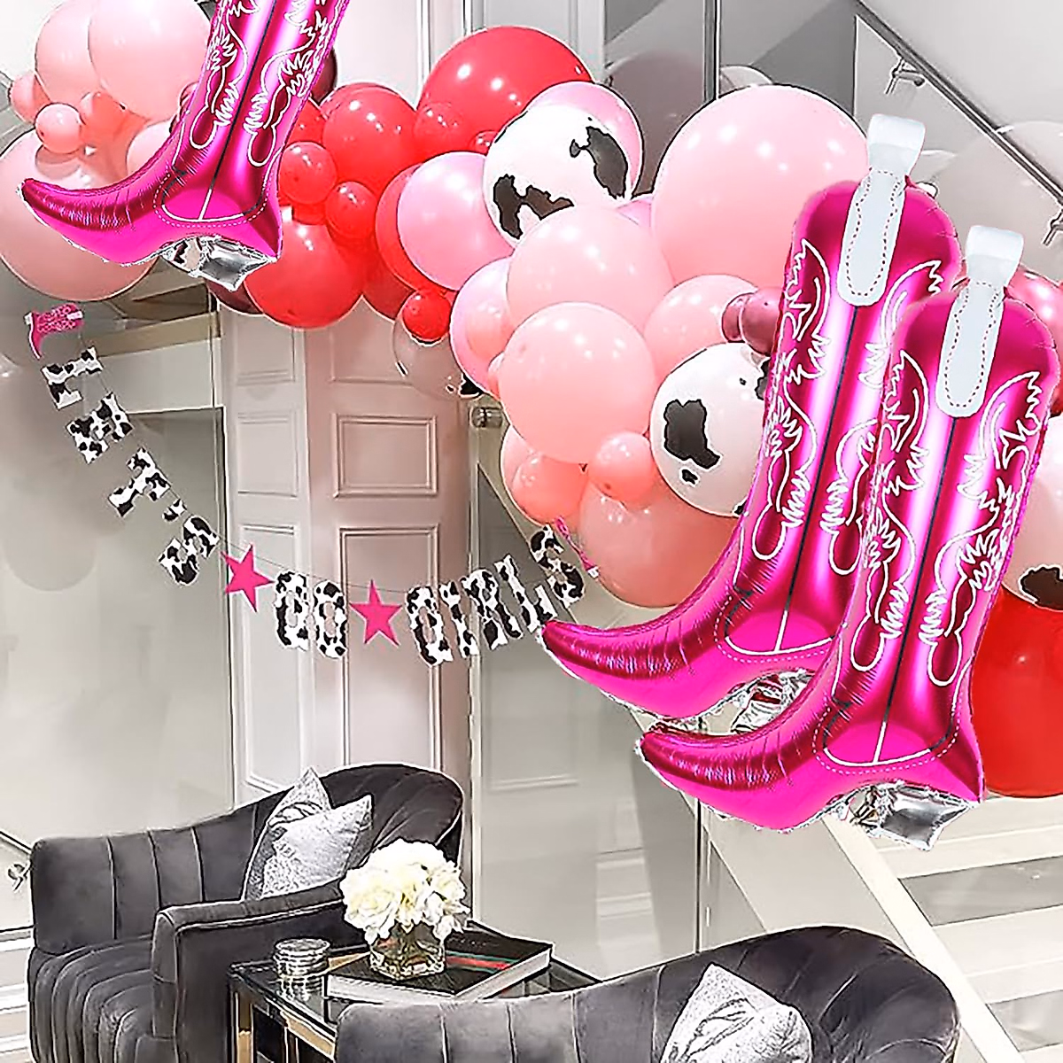 6 pcs pink cowgirl boots Balloons,for Last Rodeo Bachelorette Party Decorations,Cowgirl Balloons for Western Themed Birthday Party Decorations Supplies.