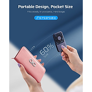 Otlonpe Mini Portable Handheld Fan, Small Rechargeable Pocket Travel Fan with Hand Held Desktop Modes, Foldable Stand, Lanyard, 3 Speeds, Cute Slim Personal Hand Fan for Women Girls Kids (Dark-Blue)