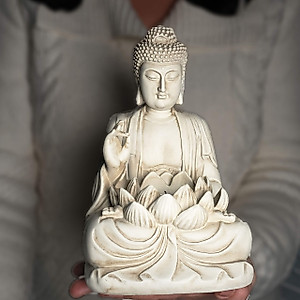 Bella Haus Design Buddha Tealight Candle Holder Statue – 8.5” Tall Polyresin - Zen Home and Garden Decor - Includes 3pcs Tea Lights and Free Candle Snuffer for Office, Indoor, Outdoor Decoration