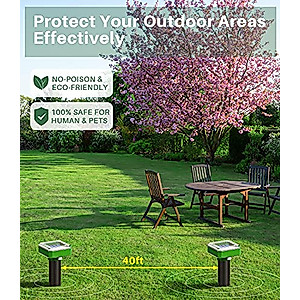 Solar Mole Repellent, Ultrasonic & Solar Powered Gopher Repellent, Waterproof Sonic Groundhog Repeller Rodent Gopher Deterrent Vole Chaser for Lawn, Yard & Garden of Outdoor Use (4 Pack)