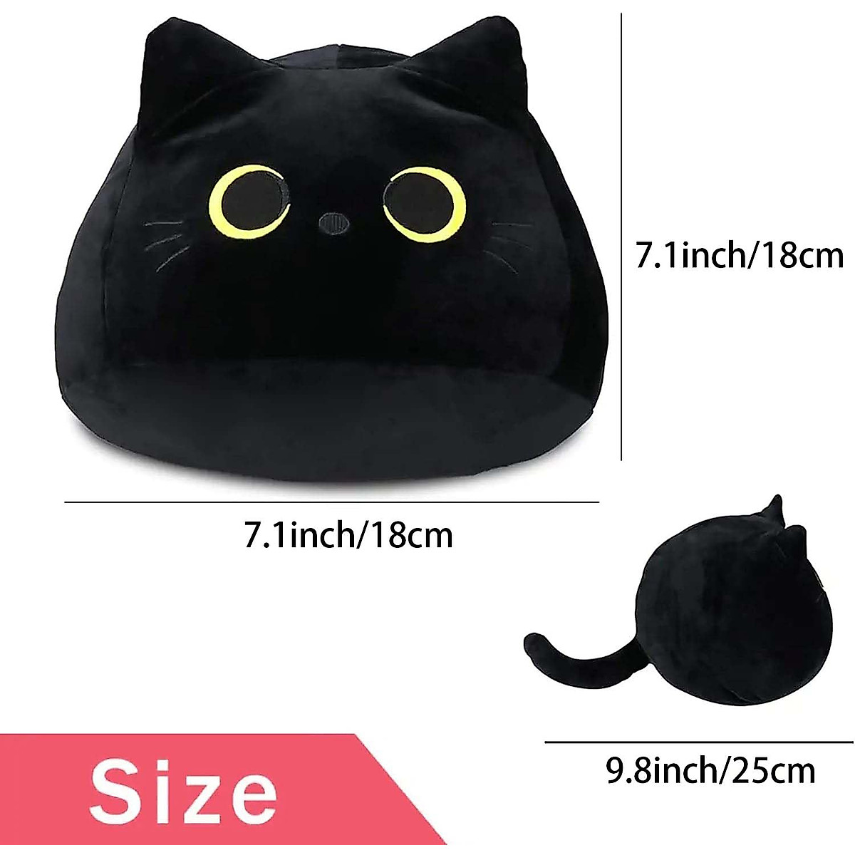 YOMOTREE Cat Stuffed Animal Toy Pillow, Soft Plush Pillow, Black Cat Plush Toy, Gifts for Boys Girls Kids (20cm/7.8in)