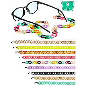 Frienda 9 Pieces Acrylic Eyeglass Chain Sunglasses Reading Strap for Women Men Eye Glasses Holder Necklace Around Neck Eyewear Retainer