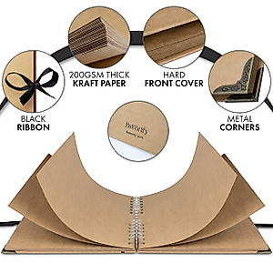 Bstorify Scrapbook Album 60 Pages (8 x 8 inch) Brown Thick 200gsm Kraft Paper, Scrap Book with Corner Protectors, Ribbon Closure - Ideal for Your Scrapbooking Albums, Art & Craft Projects