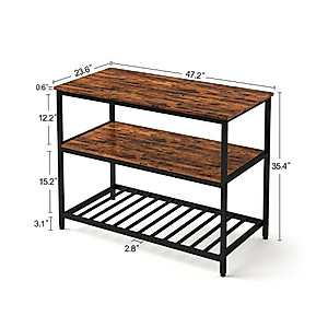Lamerge Kitchen Island with 3 Shelves, Industrial Kitchen Counter, Kitchen Island with Metal Frame/MDF Top, 3 Tier Kitchen Shelf with Large Workstation for Home, Restaurant(Rustic Brown)