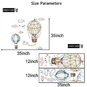 Hot Air Balloon Wall Decals,Peel and Stick Removable Cloud Animal Balloons Wall Stickers Decoration for Kids Nursery Bedroom Living Room