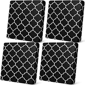 Newwiee 4 Pcs Patio Stretch Sofa Cushion Covers Moroccan Pattern Outdoor Cushion Covers Replacement Patio Furniture Cushion Couch Slipcovers Chair Seat Cover Soft Flexibility Protector (Black)