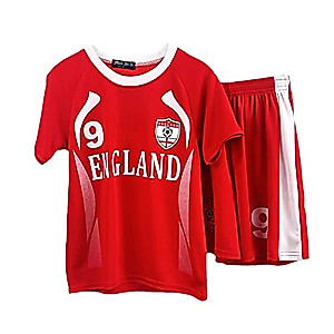 Football Summer Shorts Boys New Girls Top T-Shirt Vest Kit Set Soccer Outfit Gift England Red 9-10 Years