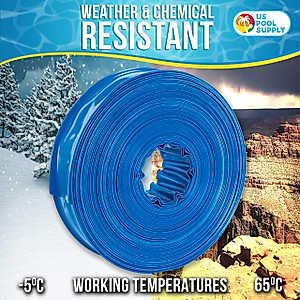 U.S. Pool Supply 1-1/2" x 100' Heavy Duty Blue Flexible Swimming Pool Backwash Hose with Hose Clamp