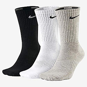 Nike Cotton Cushion Crew Socks - X-Large (Men's Size 12-15) - Grey/Black/White (Pack of 3)