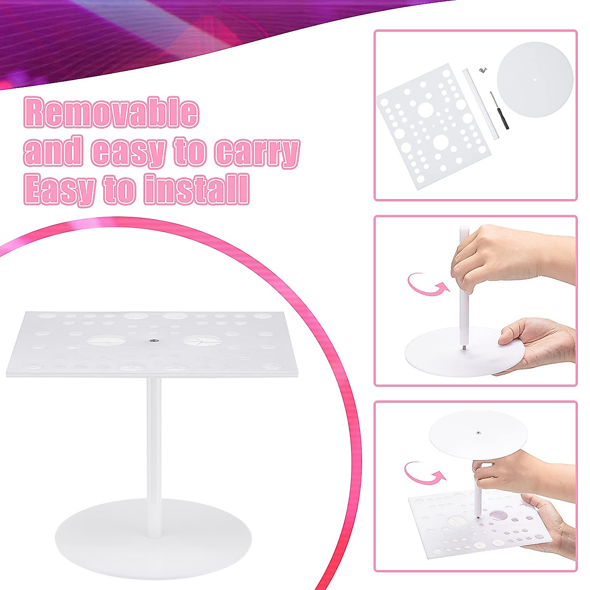 54 Holes Acrylic Brush Holder Makeup Brush Drying Rack Brush Dryer Collapsible Makeup Brush Holder Makeup Brush Dryer Stand for Acrylic Nail Brush Makeup Lover (White)