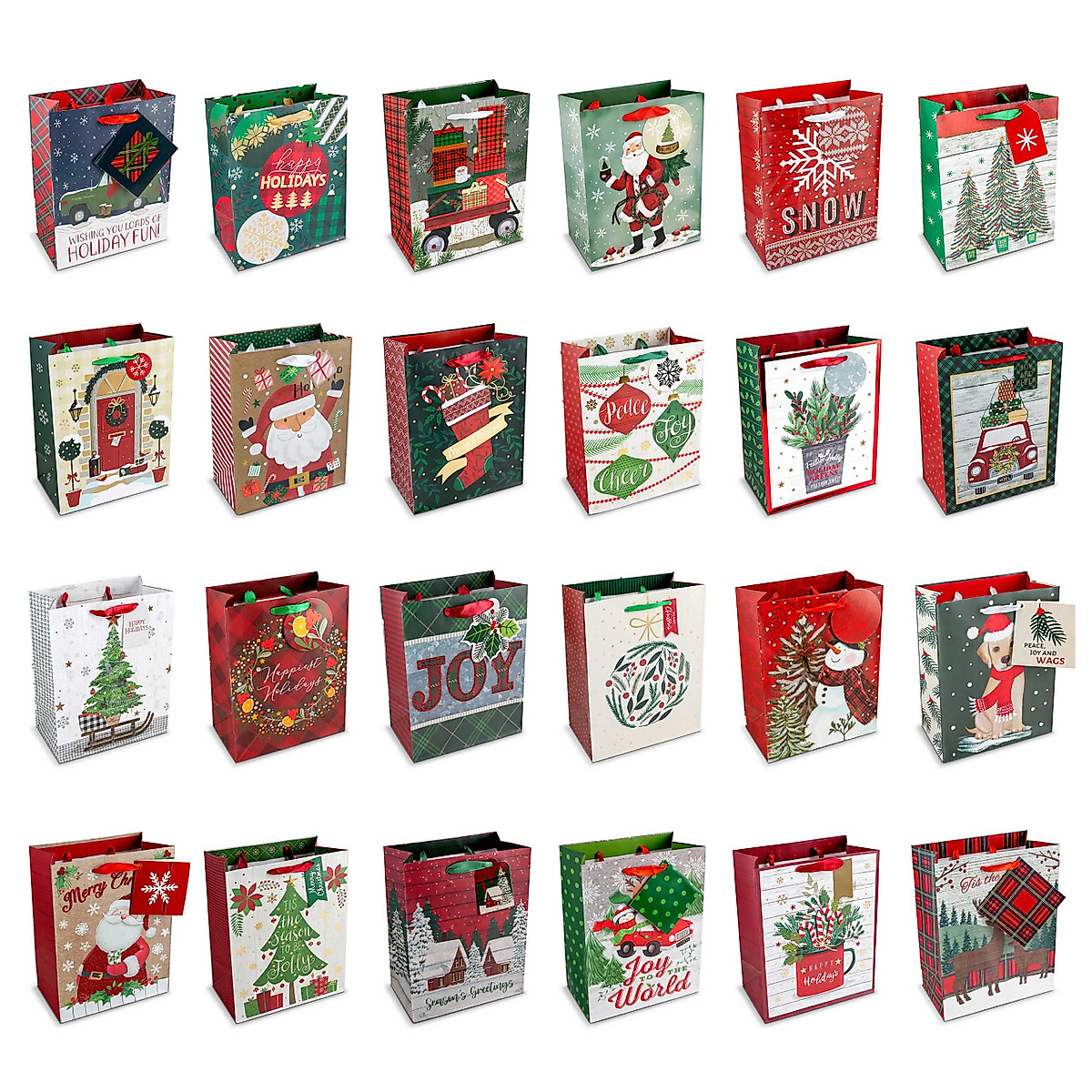Gift Bags Assorted Sizes, Set of 8 Gift Bags with Tissue Paper- Includes Small Gift Bags, Medium Gift Bags and Large Size Paper Gift Bags with Handles for Holiday and Birthday Gifts (Assorted Sizes 8 Gift Bags) (24ct Christmas Gift Bags)