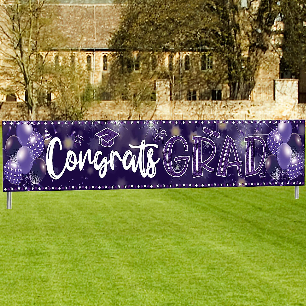 2024 Graduation Decorations Congrats Grad Banner 9.84x1.64ft Class of 2024 Graduation Backdrop Yard Sign for School College Indoor Outdoor Graduation Party Supplies (Purple)
