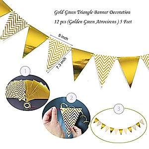 Green and Gold Confetti Balloons,50 Pack 12 Inch Sage Green Gold Party Balloons for Birthday Baby Shower Wedding Graduation Party Decoration with 5ft Gold Triangle Banner