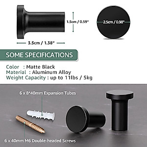 GUWINA Metal Wall Hooks for Hanging,6 Coat Hooks Wall Mount,Heavy Duty Black Decorative Hooks for Cubicle Entryway,Bathroom Shower Hand Towel Hooks Hangers for Clothes Robe (Round)