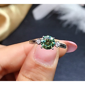 FLYYQMIAO Women's 925 Silver 1 Carat Solitaire Round CZ Wedding Band Birthstone Sapphire Emerald Halo Statement Engagement Classic 4 Prong Adjustable Sing With Opening Ring