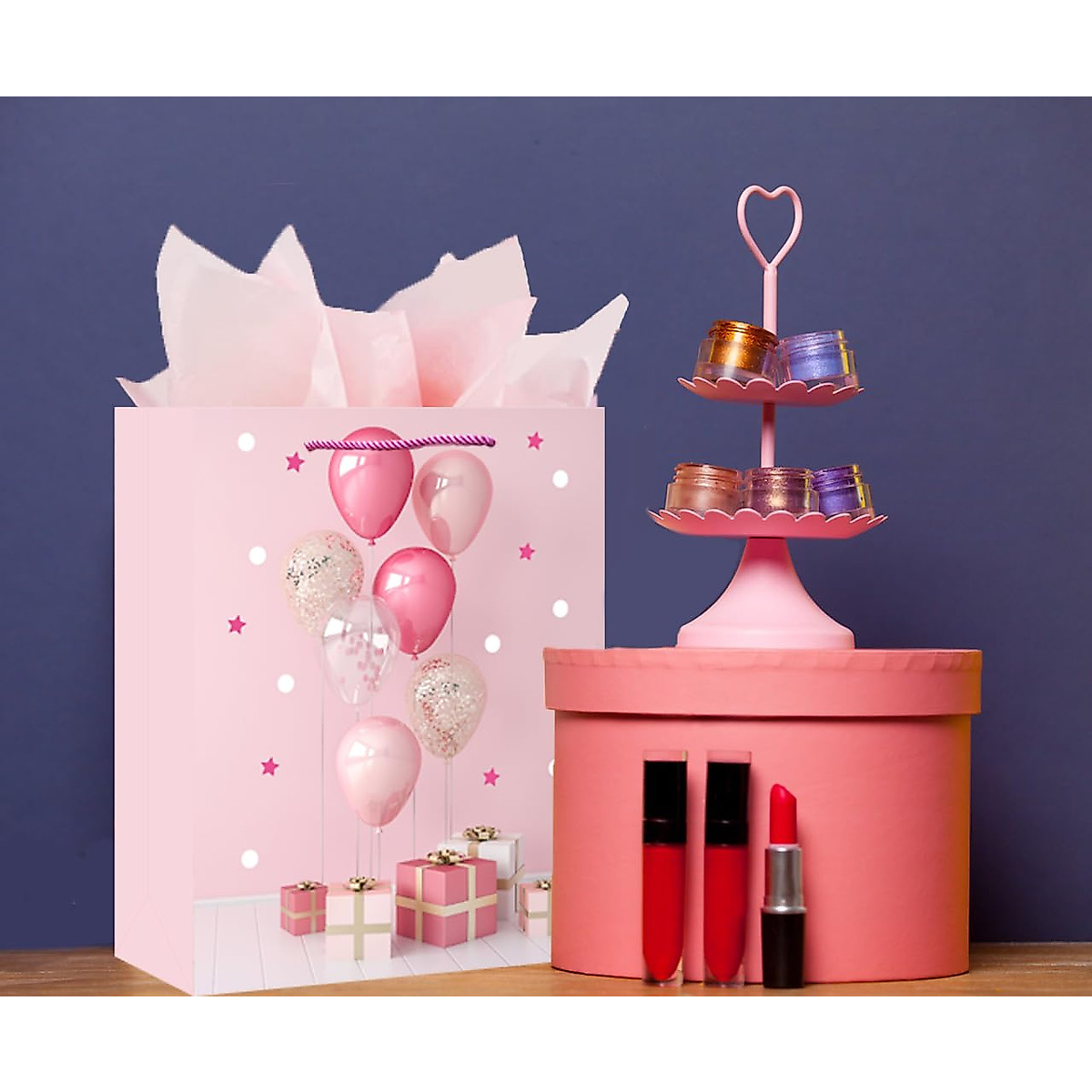 LUCKY AID 13” Birthday Gift Bag with Handle and Tissue Paper, Gift Bag for Boys, Girls, Women and Men’s Birthday Party, Baby Shower, Christmas Party Supplies (Pink)