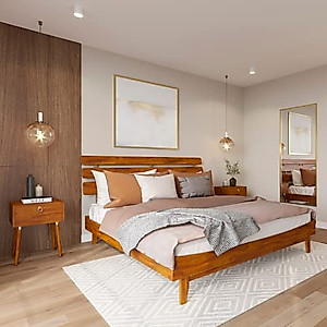 Bme Caden 15 Inch Deluxe Bed Frame with Adjustable Headboard - Mid Century, Retro Style with Acacia Wood - No Box Spring Needed - 12 Strong Wood Slat Support - Easy Assembly - Caramel, King