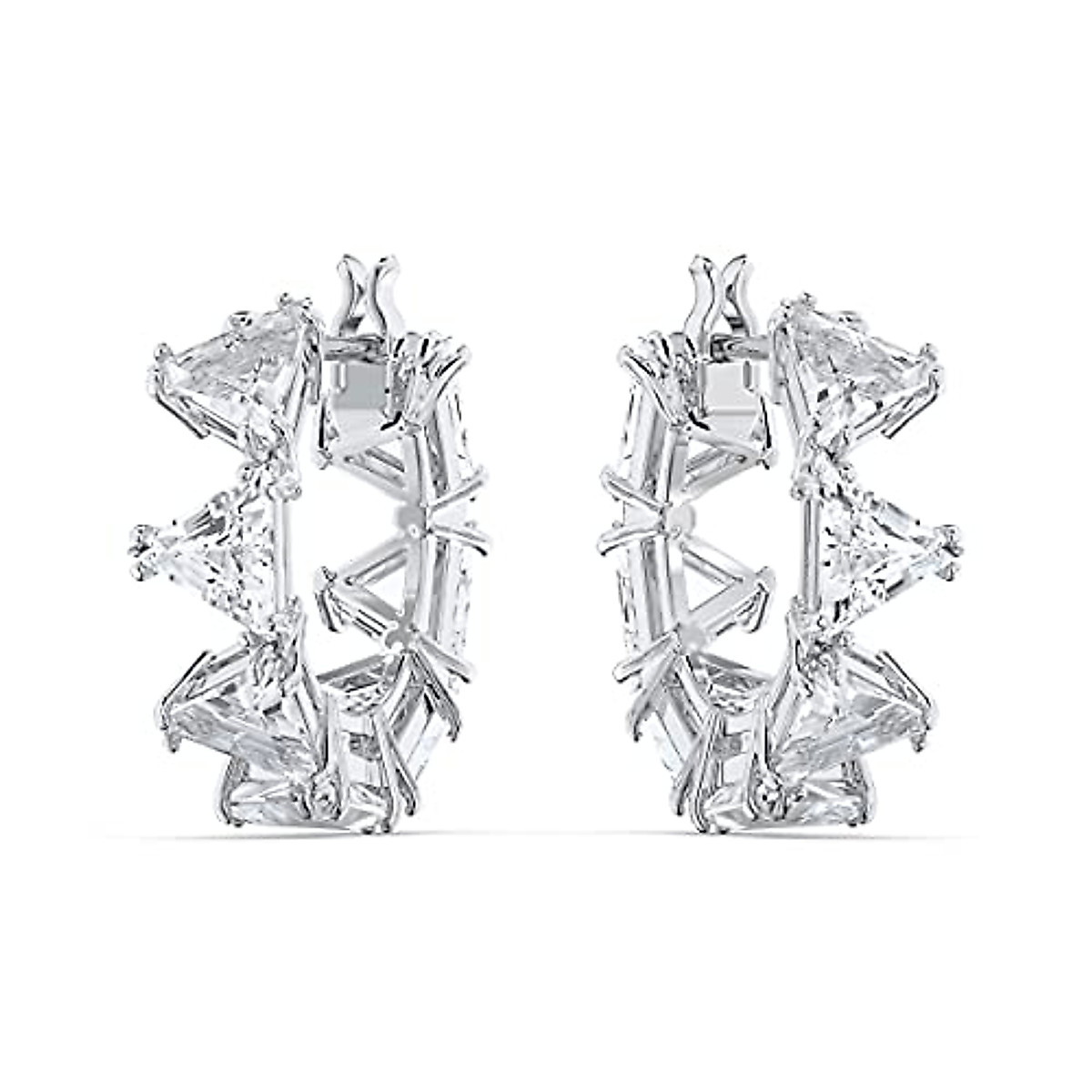 SWAROVSKI Matrix Small Hoop Earrings, Clear Triangle-Cut Crystals in a Rhodium Finish Setting, Part of the Swarovski Matrix Collection