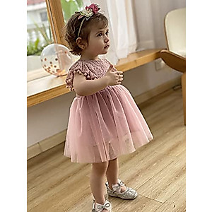 Tutu Dreams Girl Lace Tulle Dress Princess Flower Girl Dresses Birthday Boho Party (4T, Dusty Rose)