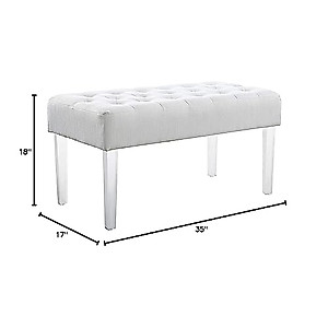 Linon Ella Glitz Acrylic Leg Bench, 35"Wx17"Dx18"H, White