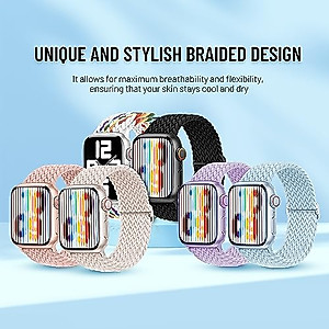 LUAVFA Braided Solo Loop Bands for Apple Watch - Compatible with Series 8 7 6 5 4 3 2 1 SE Ultra, Stretchy, Stylish and Adjustable Nylon Watch Bands 38mm 40mm 41mm 42mm 44mm 45mm 49mm for Women and