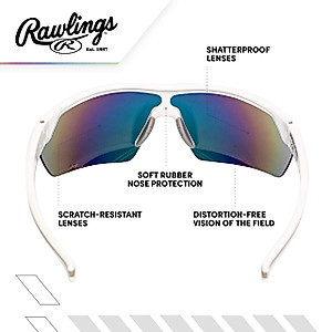 Rawlings 134 Kids Sunglasses for Baseball and Youth Softball Sunglasses - 100% UV Lightweight Poly Lens with Stylish Shield Lenses(White/Orange)