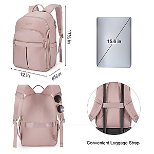 LIGHT FLIGHT Laptop Backpack for Women fits 15.6'' Computer Backpack with USB Charging Port, for Book Bag Work College Business Travel,Pink