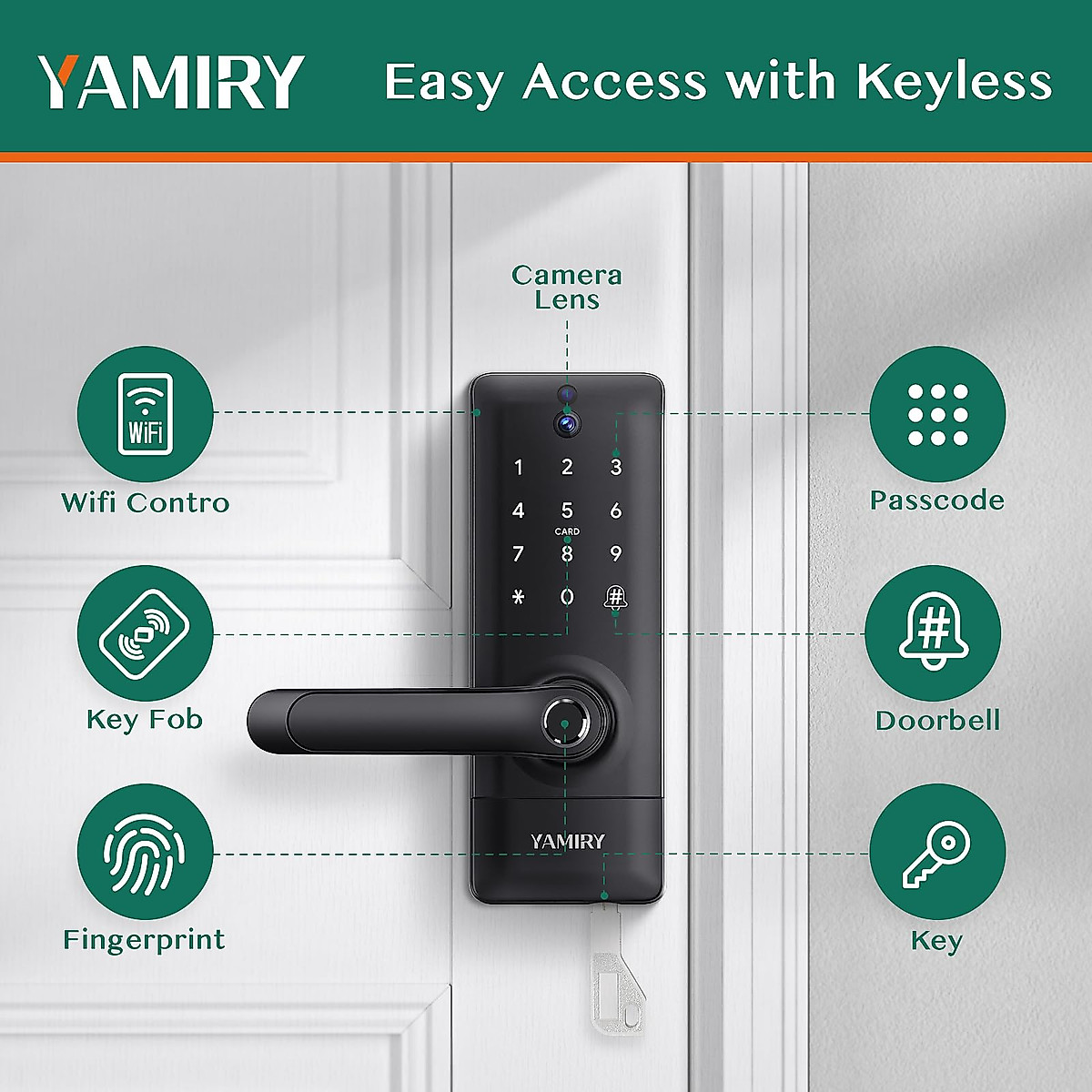 Yamiry 2-in-1 Video Doorbell Smart Lock, Black, Keypad