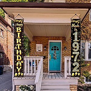 50th Birthday Door Banner Decorations for Men & Women, Black Gold Made in 1972 Banner Happy 50 Birthday Party Door Porch Sign, Fifty Birthday Door Backdrop Decor