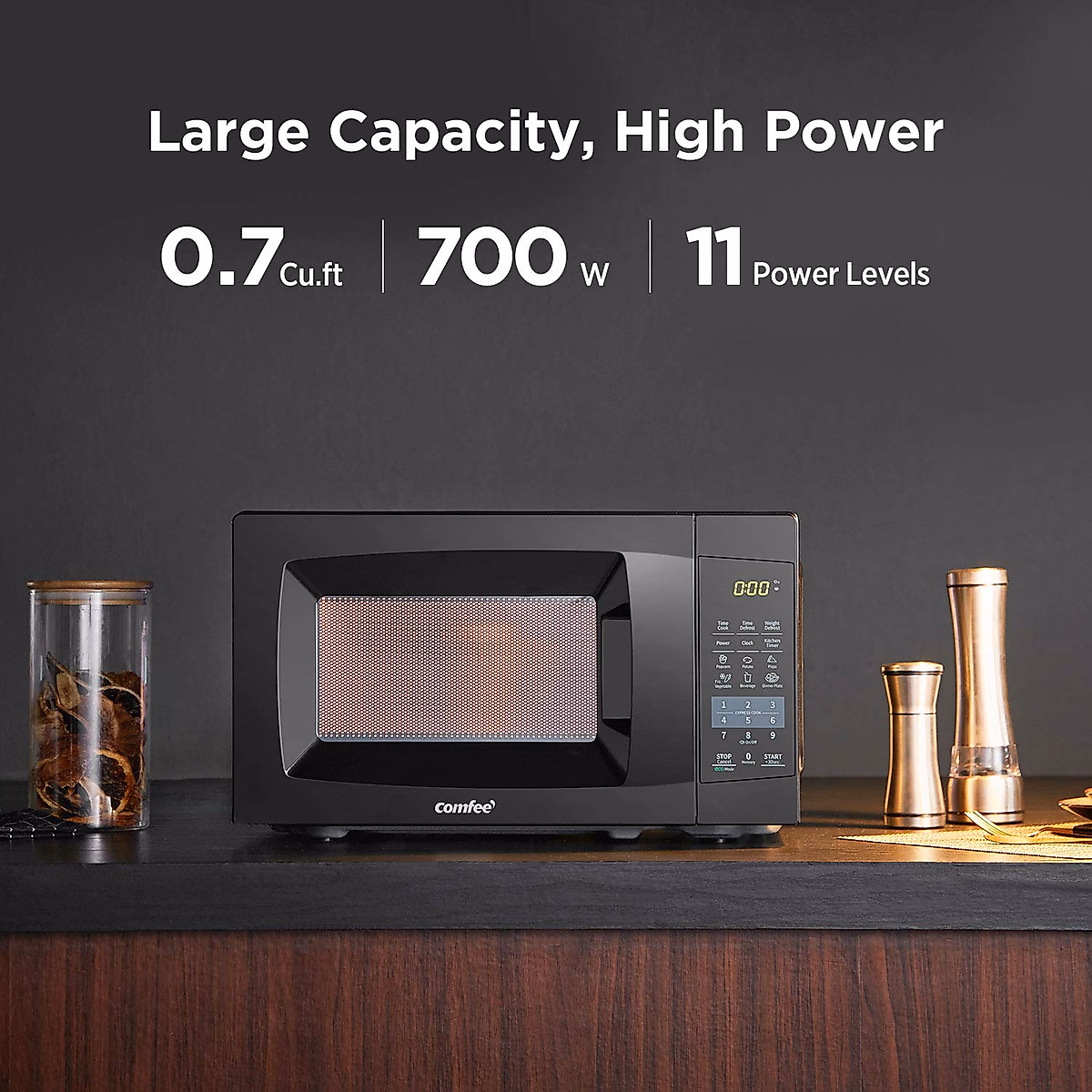 BLACK+DECKER BCRK25B Compact Refrigerator Energy Star Single Door Mini Fridge with Freezer, 2.5 Cubic Feet, Black & COMFEE' EM720CPL-PMB Countertop Microwave Oven with Sound On/Off, ECO Mode and Easy