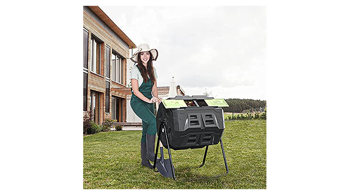SQUEEZE master Large Compost Tumbler Bin - 43 Gallon Rotating Compost Bin