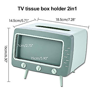 SGVAHY Tissue Box Holder Retro TV Tissue Box Cover Cute and Practical Cell Phone Holder Tampon Holder for Bathroom, Kitchen, Bedroom Dressers, Desks and Tables, Night Stands, Creative Gift (TV Green)