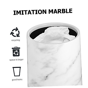 STOBAZA Marble Pattern Trash Can 8L Plastic Wastebasket Large Garbage Bin Decorative Rubbish Can Wastepaper Container Bin for Bedroom Home Office White