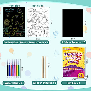 pigipigi Rainbow Scratch Set for Boys: 2 Style Scratch Paper Art Doodle Project Kits Color Crafts Art Supplies DIY Boards Best Birthday Christmas for Children 3 4 5 6 7 8 9 10 11 12 Years Old