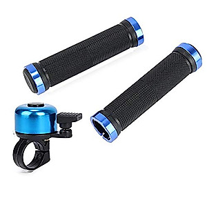 Roskio Aluminum Classic Loud Crisp Clear Sound Bicycle Bike Bell with Plugs Ends Nonslip Handle Bar 2 Pcs for Adults Kids Cycling Blue