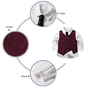 Toddler Kids Suits Baby Boys Dress Outfits 5Pcs Shirt & Suspender Pants & Vest Set with Necktie, 2-8 Years