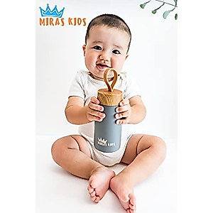 Miras Kids 9 oz Insulated Thermos Flask - Kids Vacuum Insulated Water Bottle - Leak-proof Vacuum Stainless Steel flask for baby formula (Gray & Pink) (Gray)