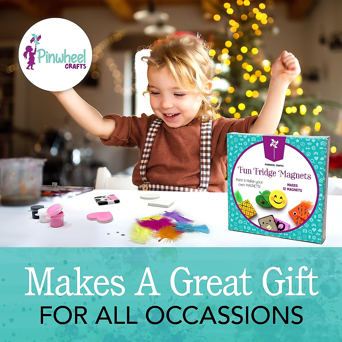 Pinwheel Crafts Magnetic Mini Tile Art Kit - DIY Kids Arts and Crafts Painting Kit - Decorate Cute Refrigerator or School Locker Magnets, Mini Art Items - Paint for Party Favors or Birthday Gifts