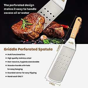 Stanbroil Metal Spatula and Bench Scraper Set for Cast Iron Griddle, Commercial Grade Stainless Steel Flat Top Grill Utensils, Set of 4