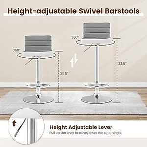COSTWAY Adjustable Bar Stools Set of 4, Modern Swivel PU Leather Bar Chairs with Back, Footrest, Counter Height Upholstered Barstools for Kitchen Island Dining Living Room Bistro Pub Cafe, Grey+White