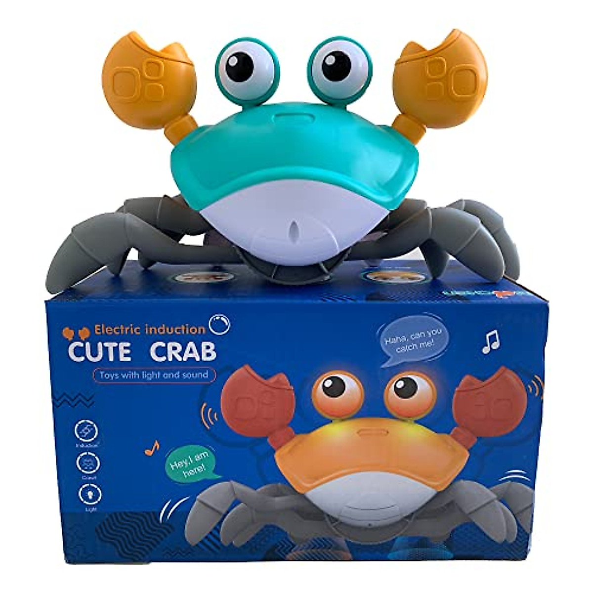 HUT Crawling Crab Baby Toy with Light Up for Kids Toddlers, Musical Toy with Automatically Avoid Obstacles, Sensory Walking Crab Toy for Kids, Tummy Time Crab Pet Toy Gift (Green)…