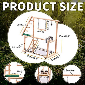 Bird Play Stand Parrots Playground Wooden Stick Perch，Bird Playpen Exercise Gym with Ladder Feeder Cup Bell Swing，Parrot Play Climb Gym for Parakeet Cockatiel Conure(Include a Tray)