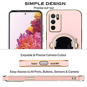 Compatible with Oppo A16 Case with Plating Creative Astronaut Cartoon Holder Pink,Oppo A16s Phone Case Silicone Shockproof Stand Soft TPU Protective Slim Cover (Pink)