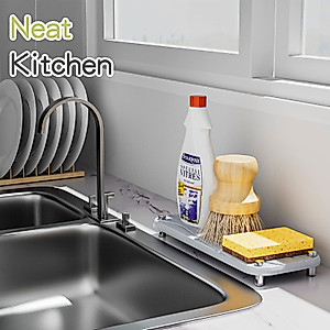 PURUSKOTO 2 Pack Instant Dry Sink Organizer for Bathroom & Kitchen, Fast Drying Stone Sink Tray, Diatomaceous Earth Bathroom Countertop Organizer, Kitchen Sponge Holder Sink Caddy,Lifstyle Drying Rack