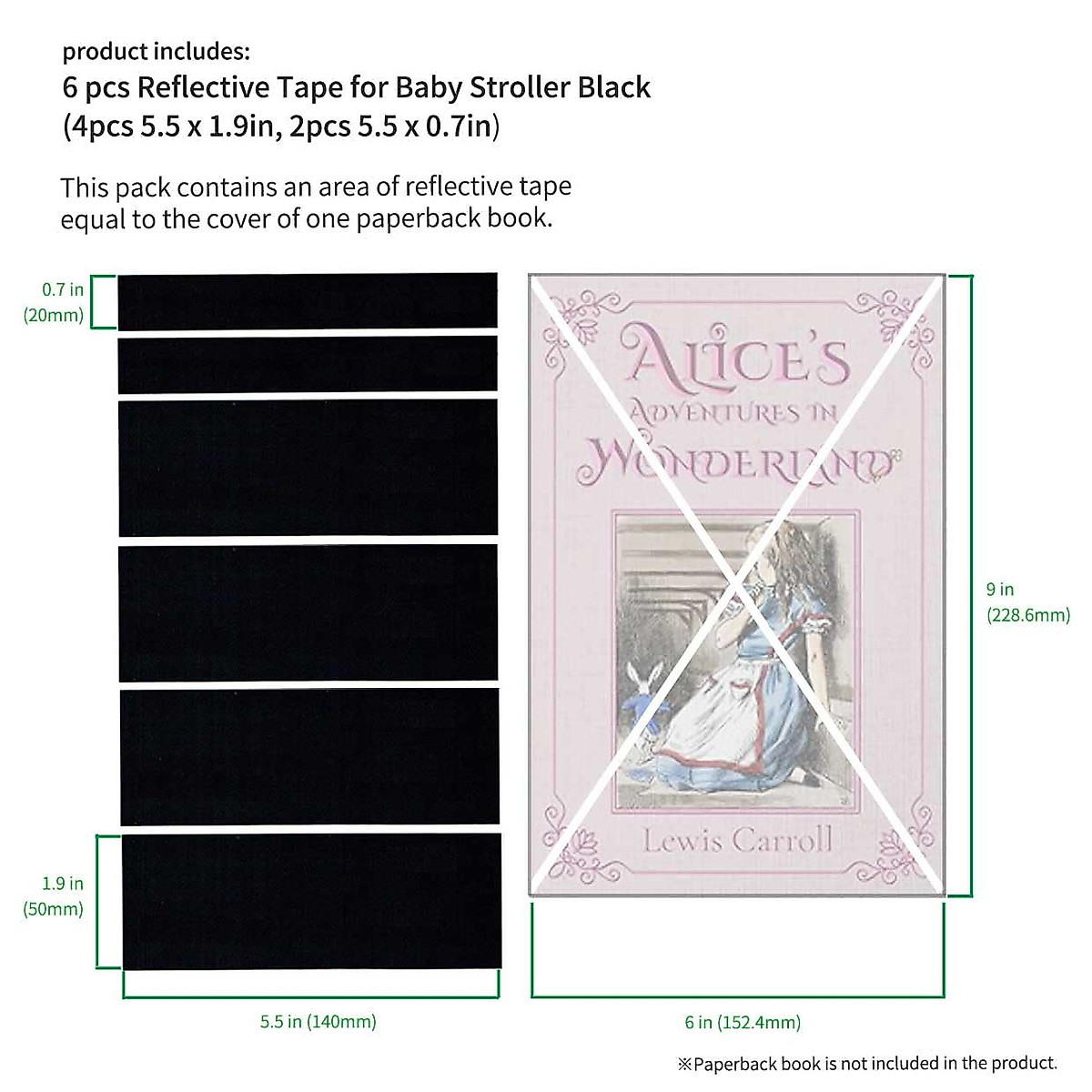 Reflective Tape for Baby Stroller Black, 14cm 6pcs (4pcs 5.5 x 1.9in, 2pcs 5.5 x 0.7in), Retroreflective Tape to Make Your Stroller More Visible at Night. Also Suitable for Bicycles, Motorbikes etc.